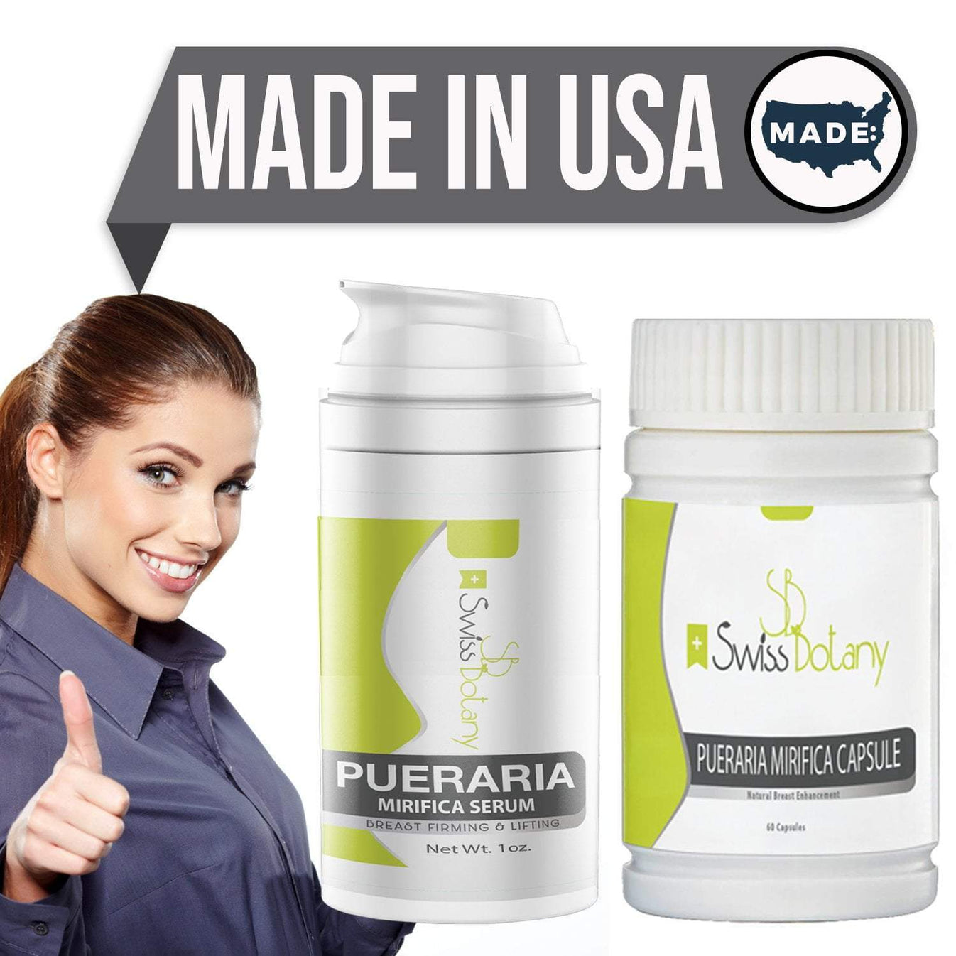 Pueraria Mirifica Serum (4) & Capsules (2) | 2 Month Supply Capsules ...